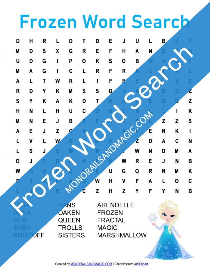 Frozen Word Search Free Printable | Monorails and Magic