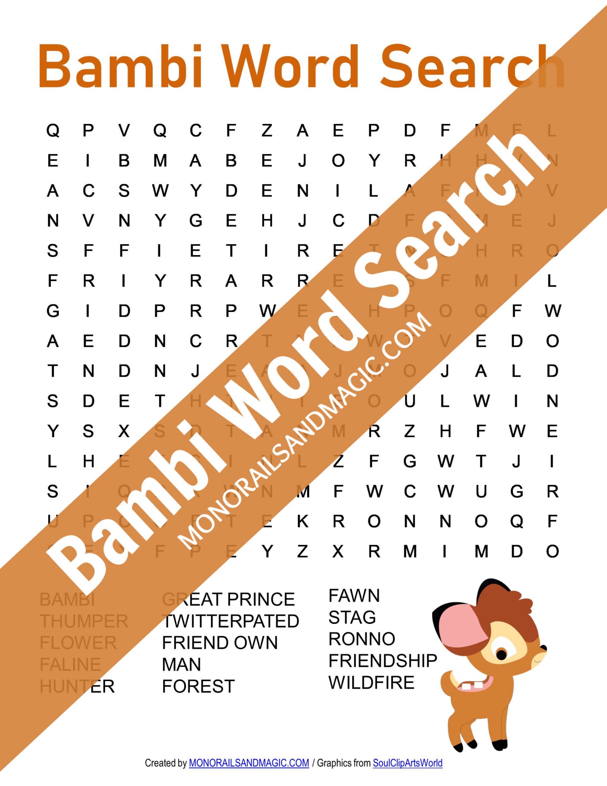 Bambi Word Search Free Printable | Monorails and Magic