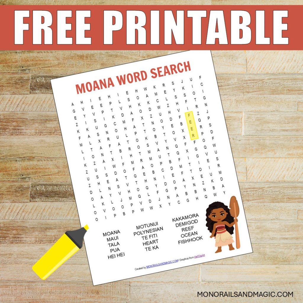 Moana Word Search Free Printable - Monorails and Magic