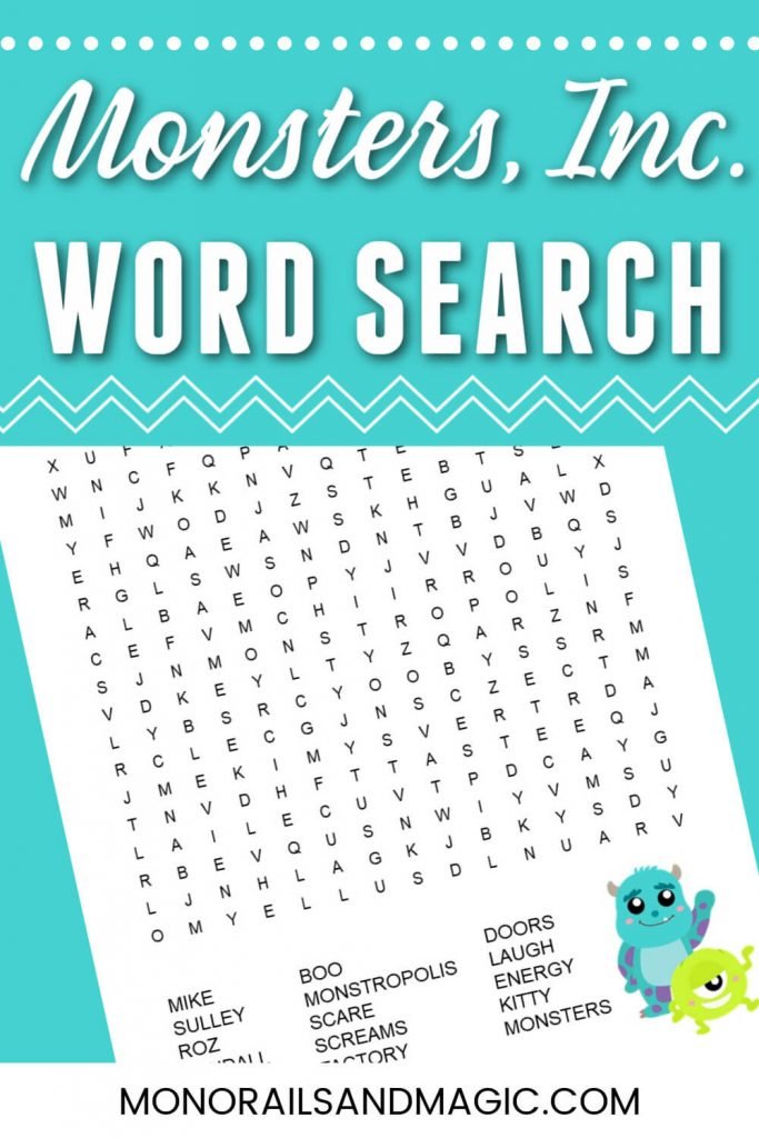 Monsters, Inc. Word Search Free Printable - Monorails and Magic
