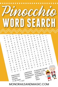 Pinocchio Word Search Free Printable - Monorails and Magic