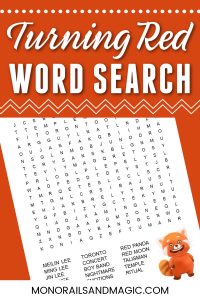 Turning Red Word Search Free Printable - Monorails and Magic