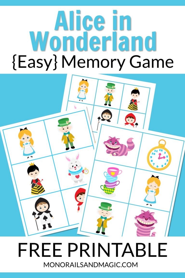 Alice in Wonderland Memory Game Free Printable - Monorails and Magic