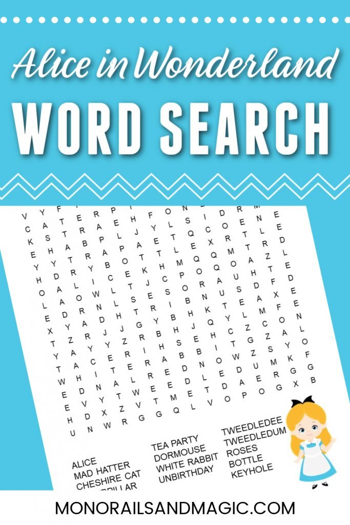 Alice in Wonderland Word Search Free Printable - Monorails and Magic