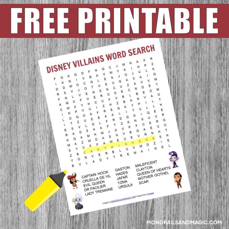 Disney Villains Word Search Free Printable - Monorails and Magic