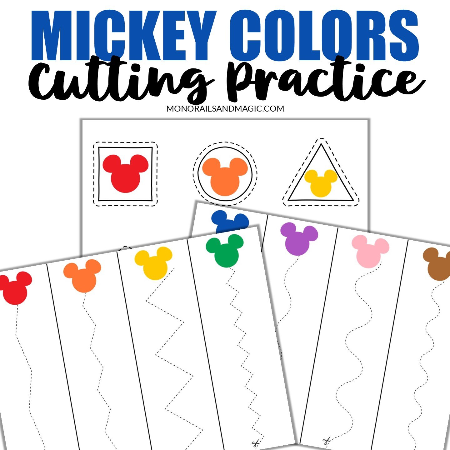Mickey Colors Cutting Practice Free Printable - Monorails and Magic