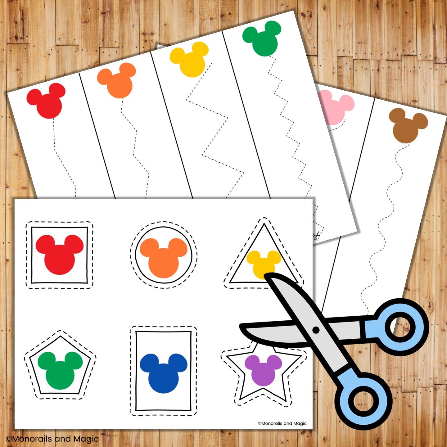 Mickey Colors Cutting Practice Free Printable - Monorails and Magic