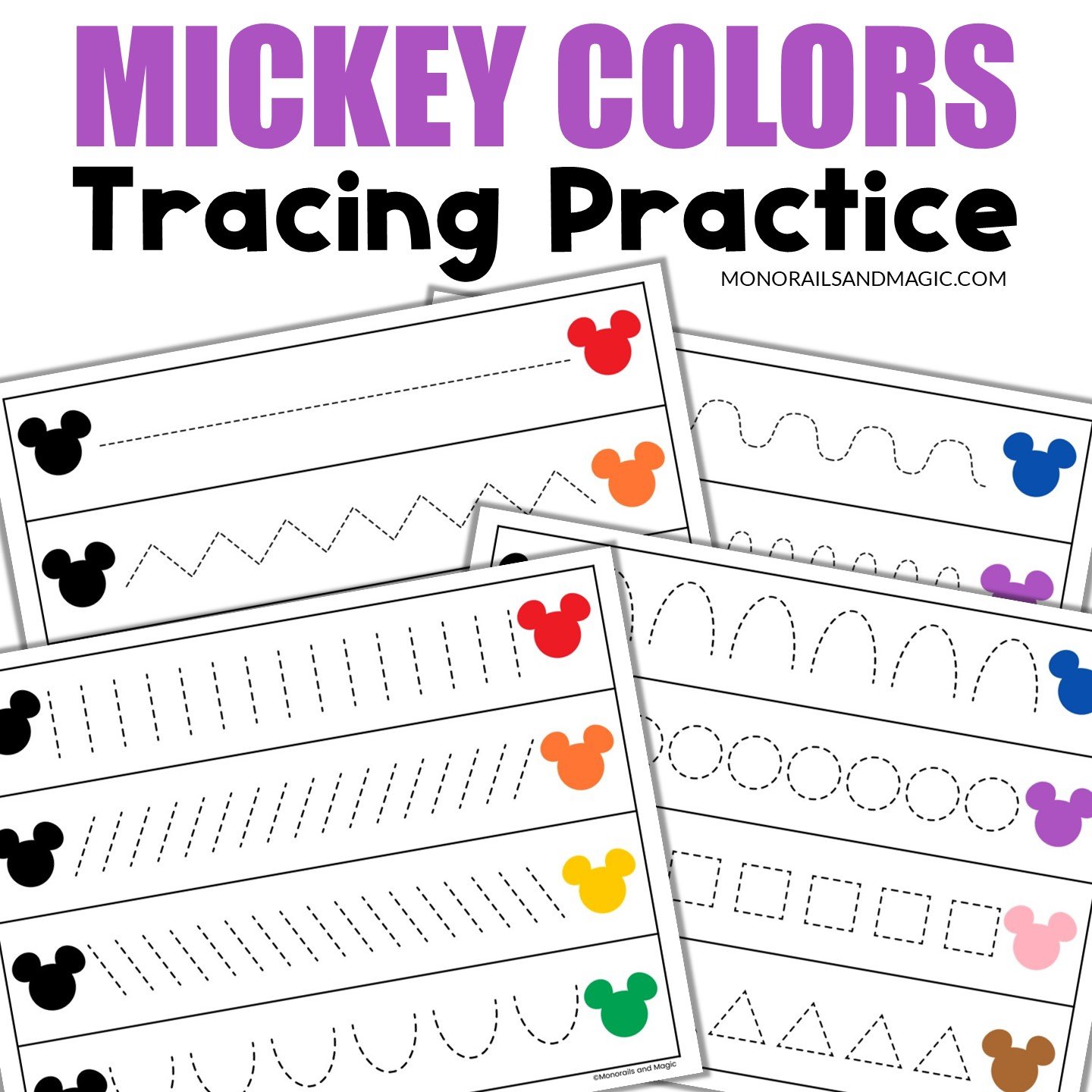 Mickey Colors Tracing Practice Free Printable