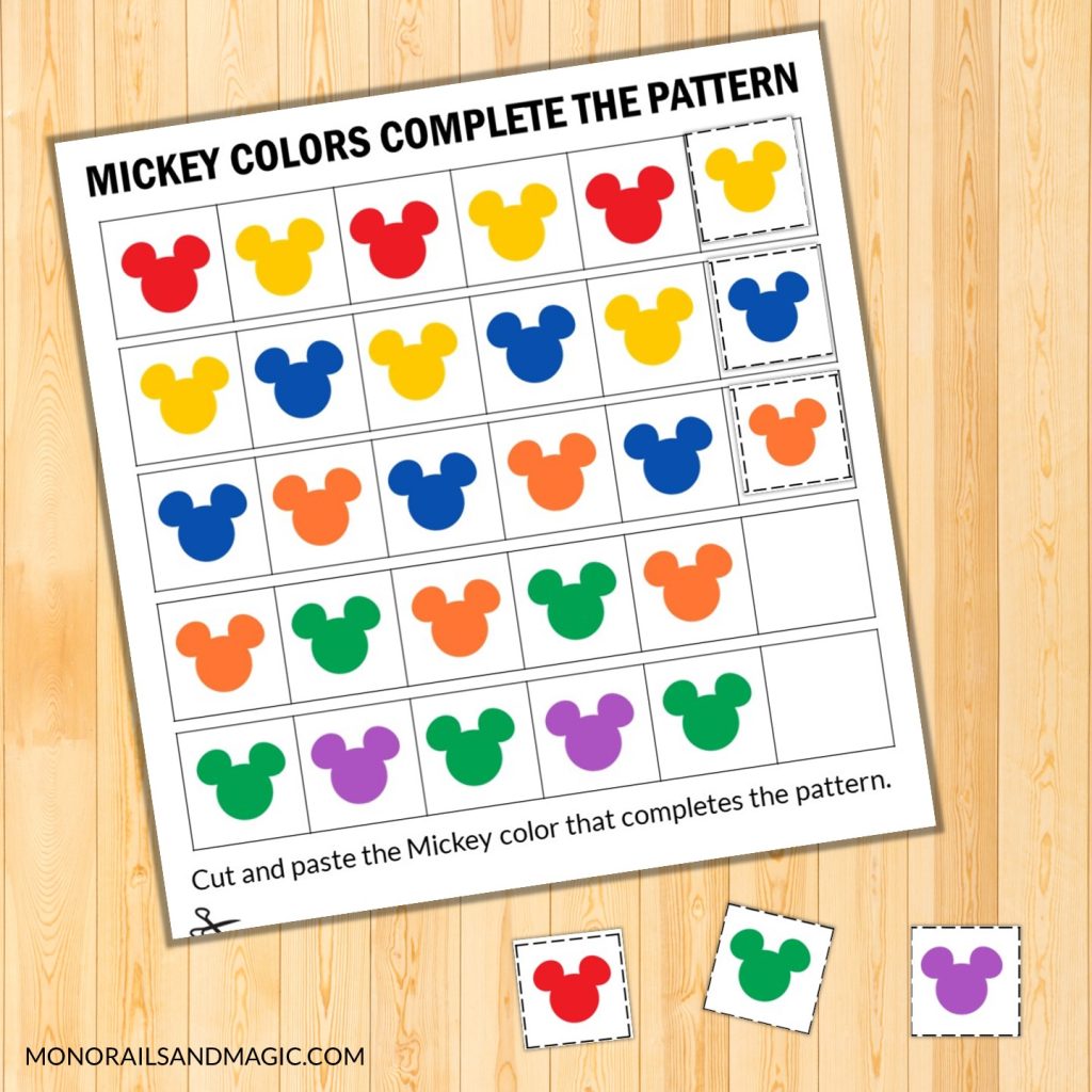 Mickey Colors Complete the Pattern Free Printable