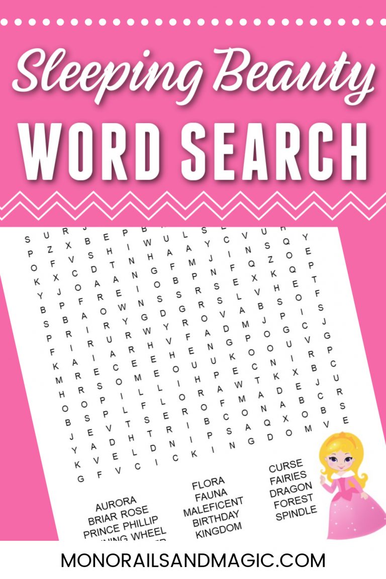 Sleeping Beauty Word Search Free Printable - Monorails and Magic