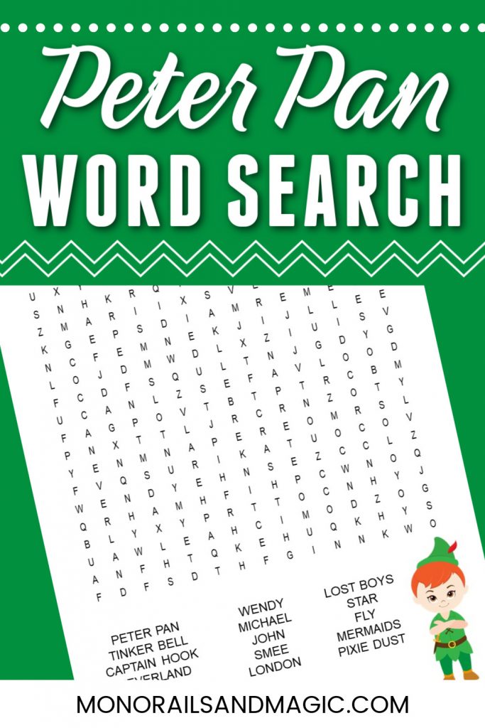 Peter Pan Word Search Free Printable - Monorails and Magic