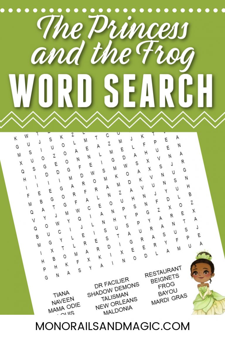 The Princess and the Frog Word Search Free Printable - Monorails and Magic