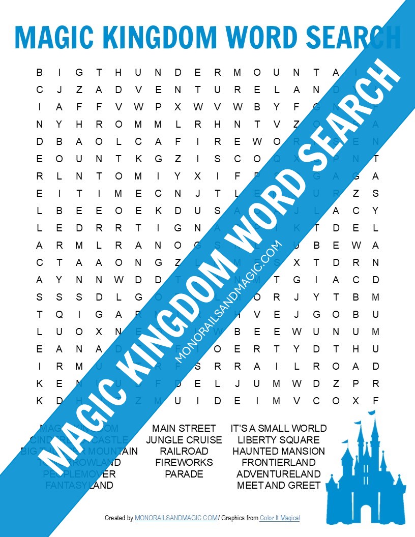 Magic Kingdom Word Search Free Printable - Monorails and Magic
