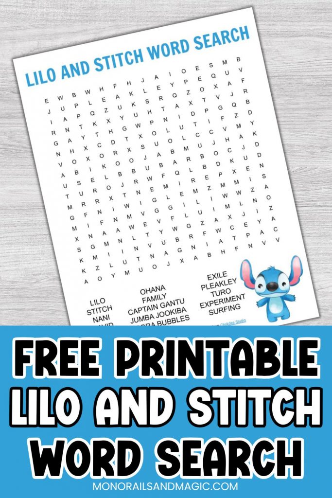 Lilo and Stitch Word Search Free Printable - Monorails and Magic