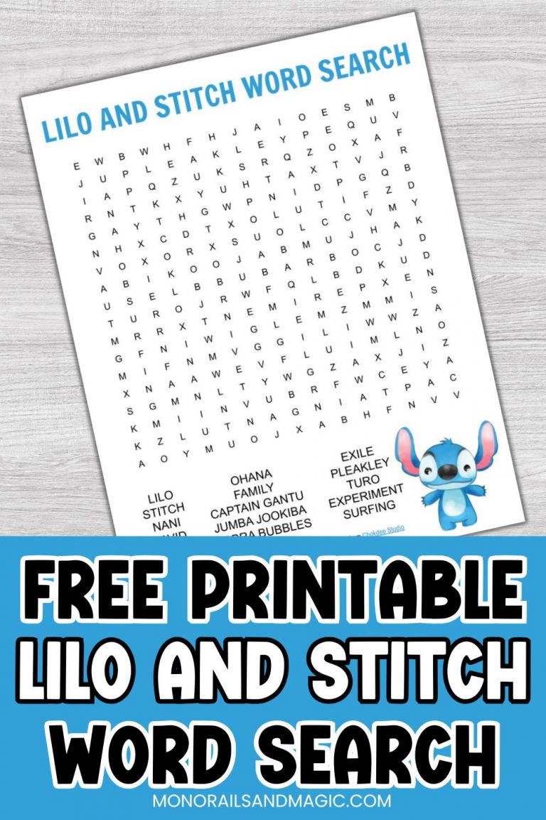 Lilo and Stitch Word Search Free Printable - Monorails and Magic