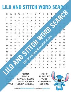 Lilo and Stitch Word Search Free Printable - Monorails and Magic