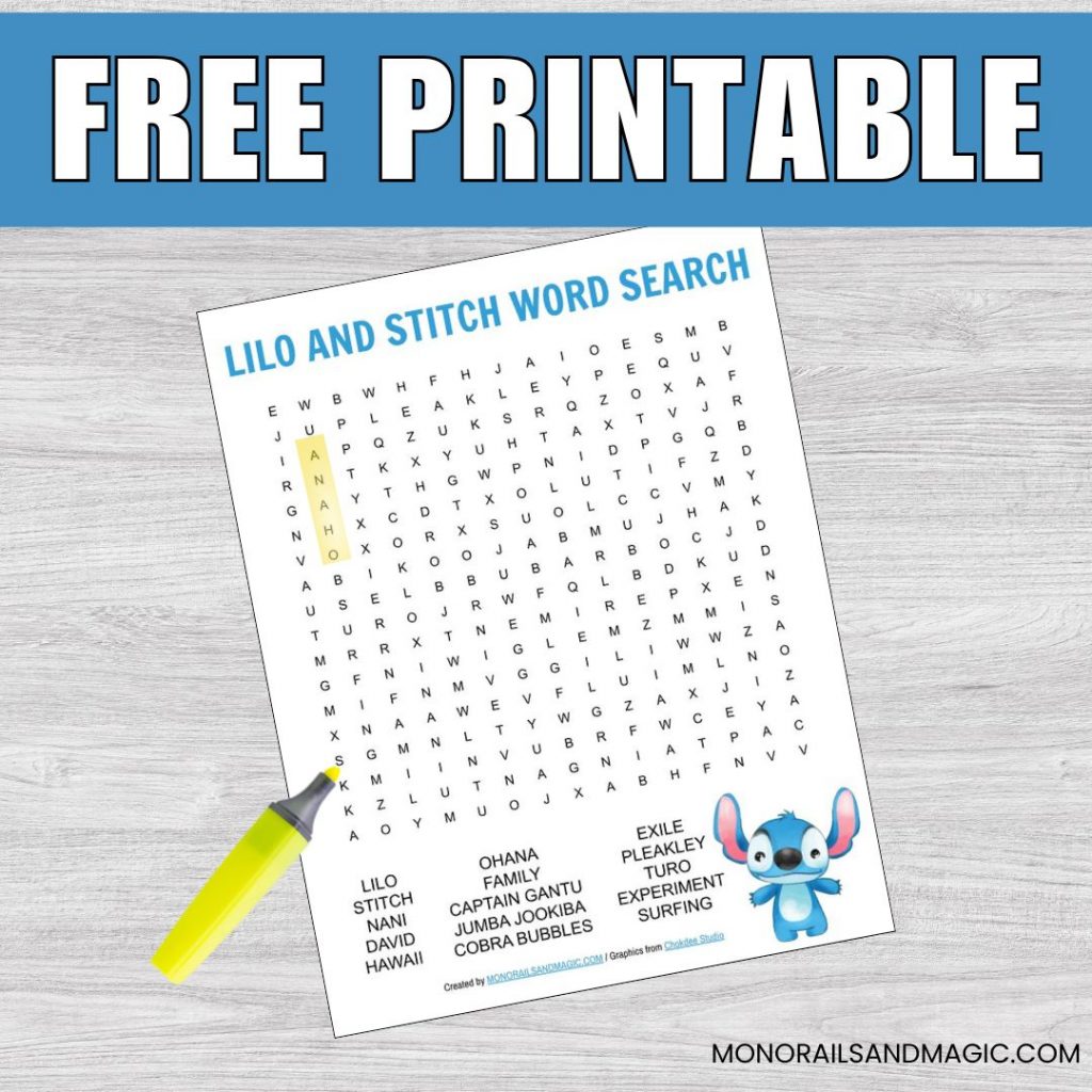 Lilo and Stitch Word Search Free Printable - Monorails and Magic