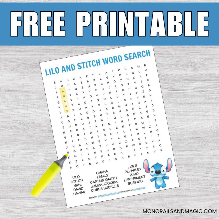 Lilo and Stitch Word Search Free Printable - Monorails and Magic